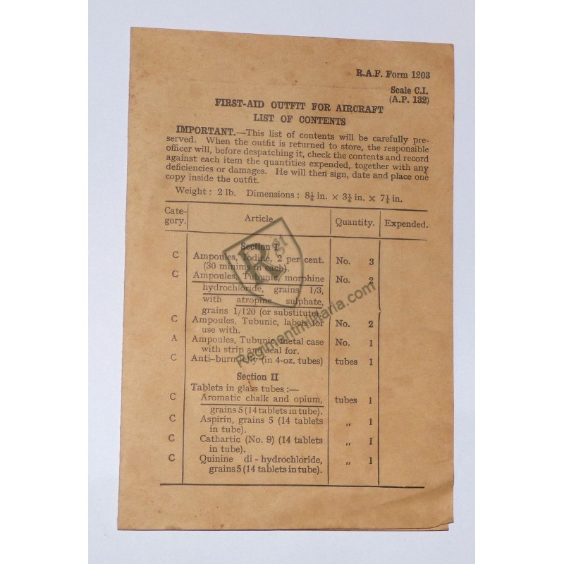 First aid outfit for Aircraft RAF 1941